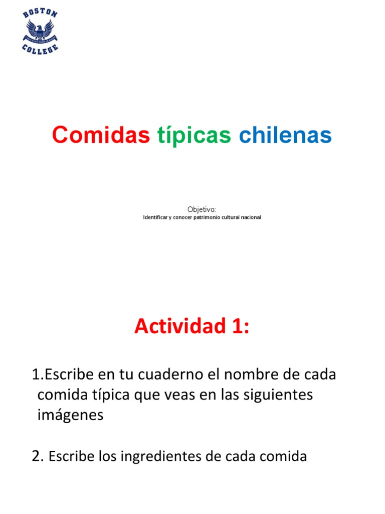 COMIDAS TIPICAS CHILENAS 2°básico | PDF