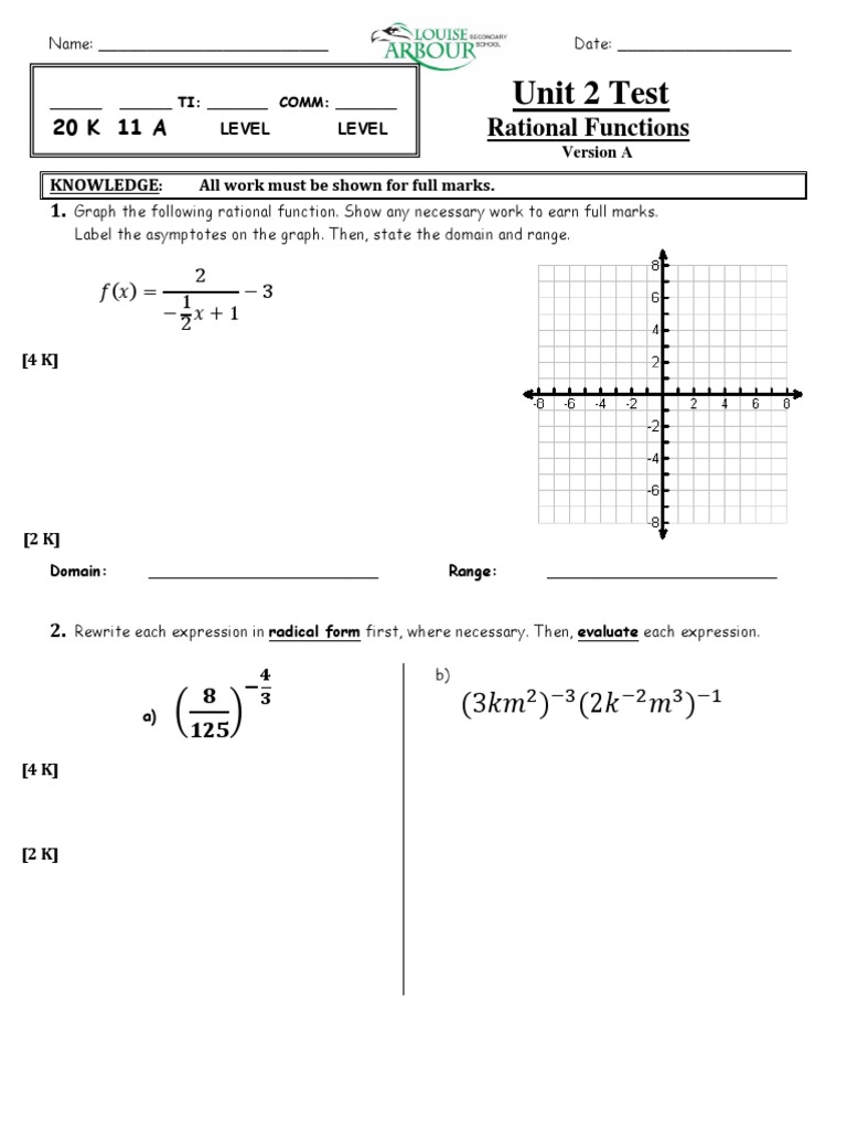 U2 Rational Functions Test Q3 | Download Free PDF | Asymptote ...