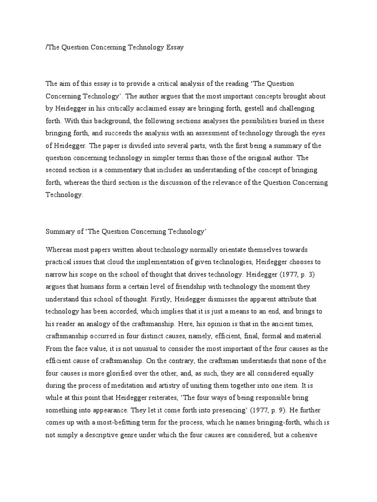 The Question Concerning Technology | PDF | Essays | Martin Heidegger