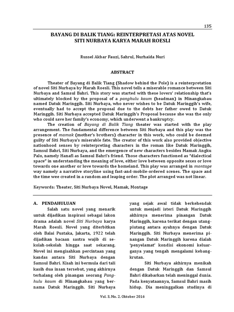 Bayang Di Balik Tiang: Reinterpretasi Atas Novel Siti Nurbaya Karya ...