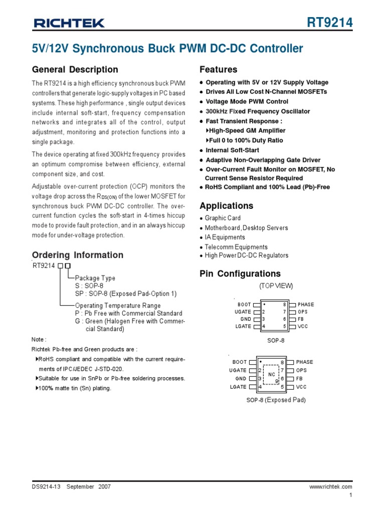 5V/12V Synchronous Buck PWM DC-DC Controller: Features General Description | PDF | Capacitor ...