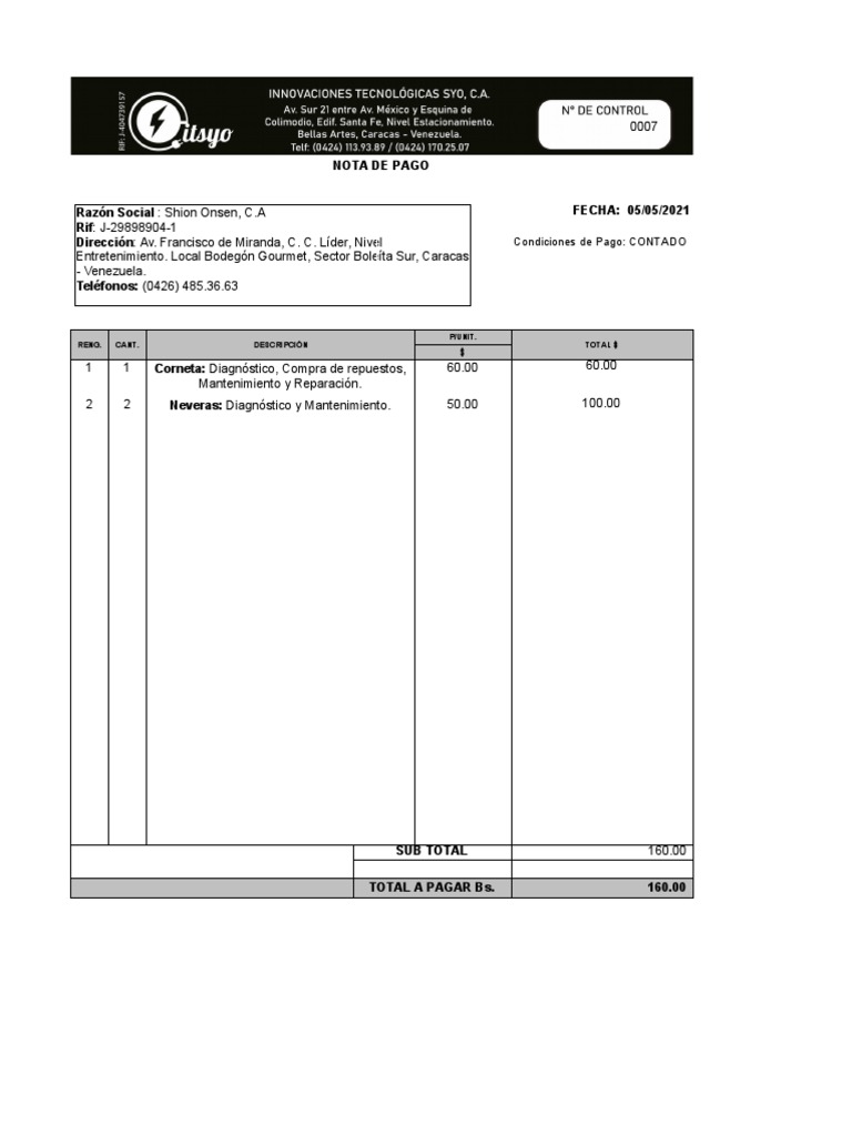 Formato Nota de Pago | PDF