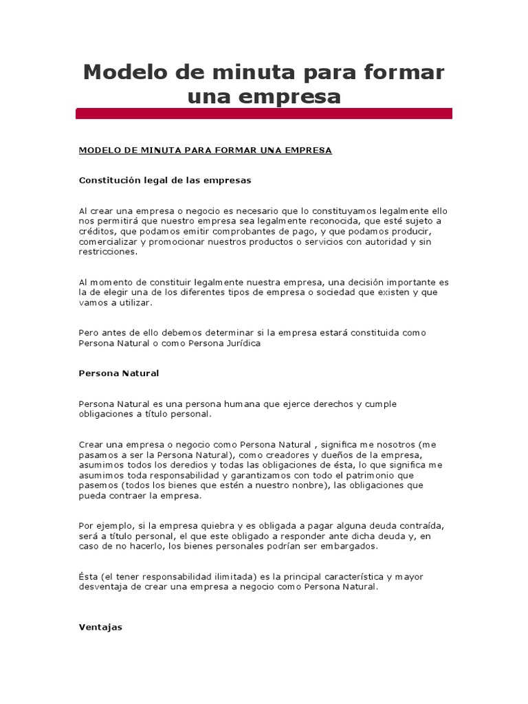 Modelo de Minuta para Formar Una Empresa | PDF | Propiedad | Sociedad ...