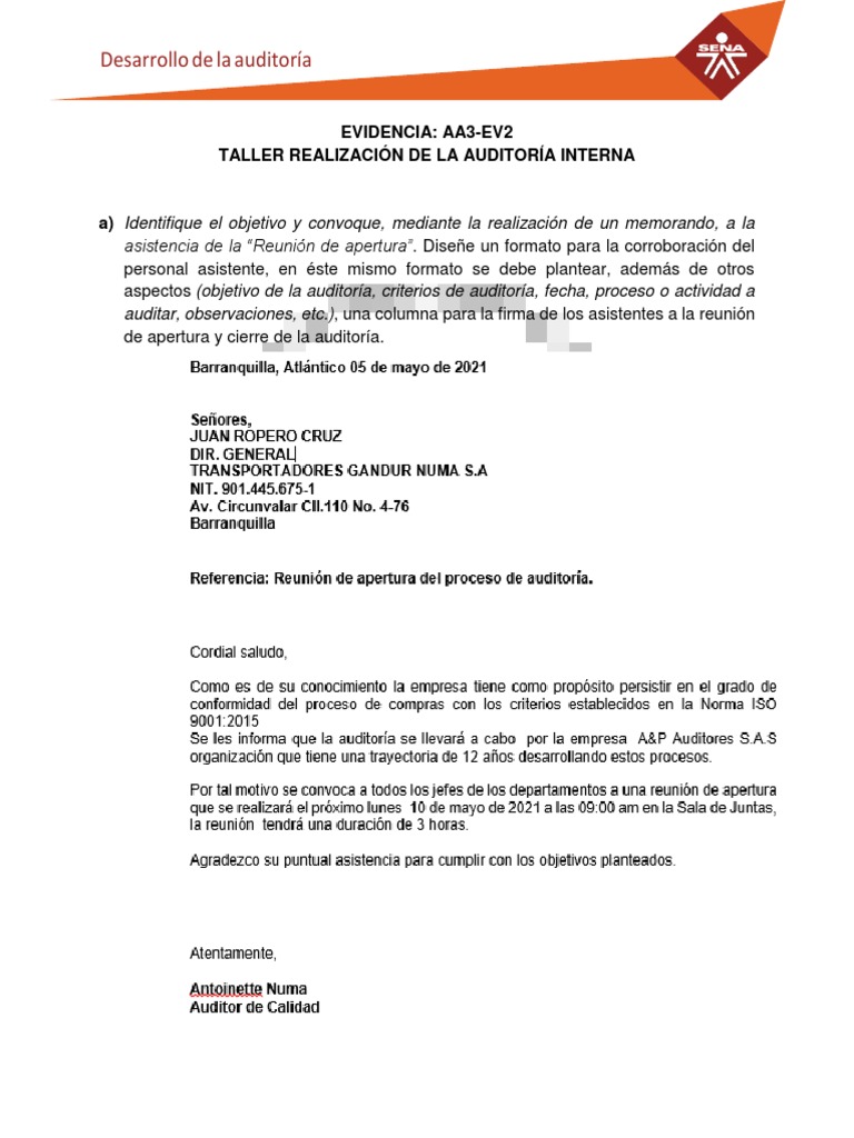 Formato Evidencia AA3 Ev2 Taller | PDF | Auditoría | Contralor