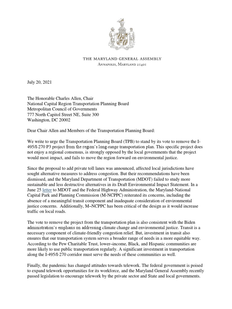 Final MGA Letter To TPB 7.20.21 | PDF | Transport | Road Transport