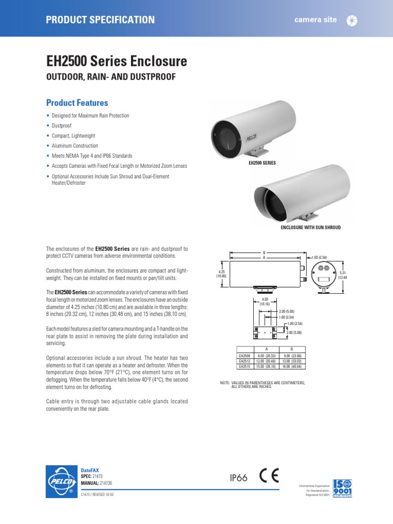 EH2500 Series Enclosure: Product Specification | PDF | Camera | Zoom Lens