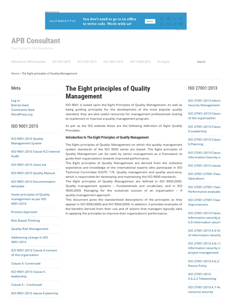 Eight Principles of Quality Management | PDF | Iso 9000 | Quality ...