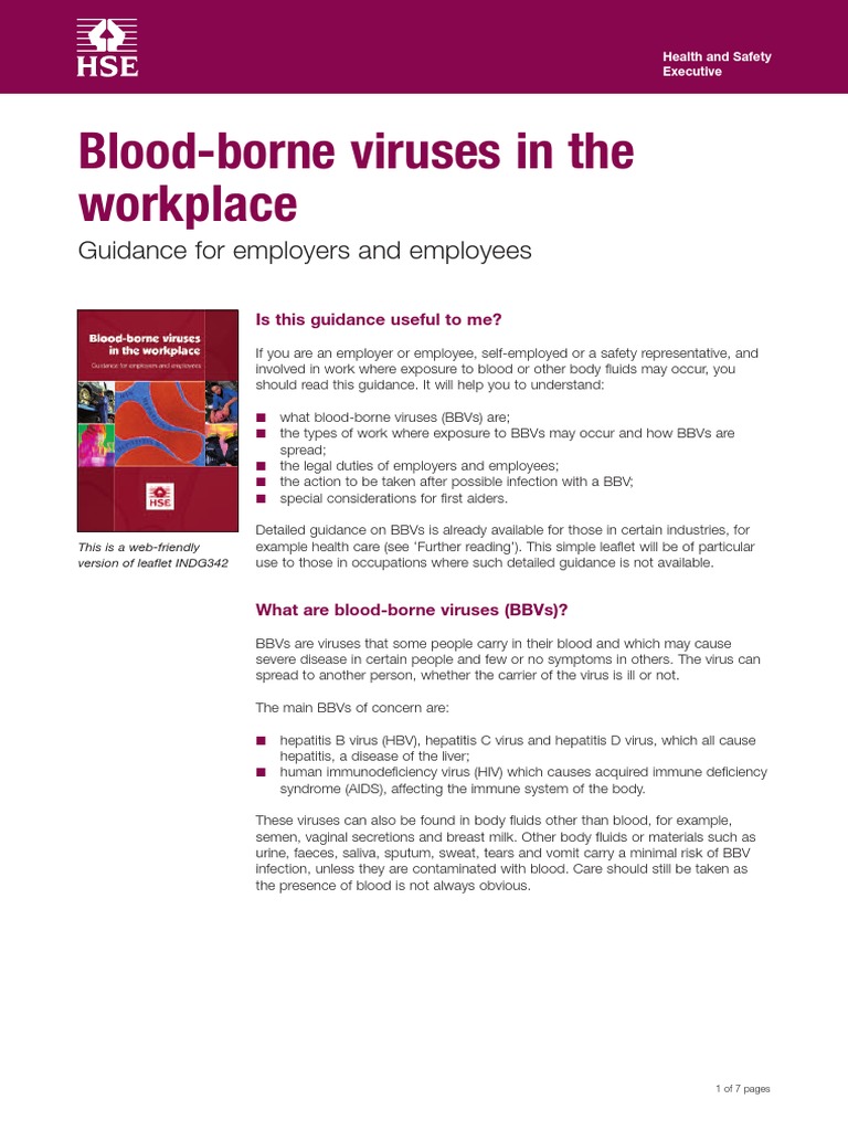 Blood-Borne Viruses in The Workplace: Guidance For Employers and ...