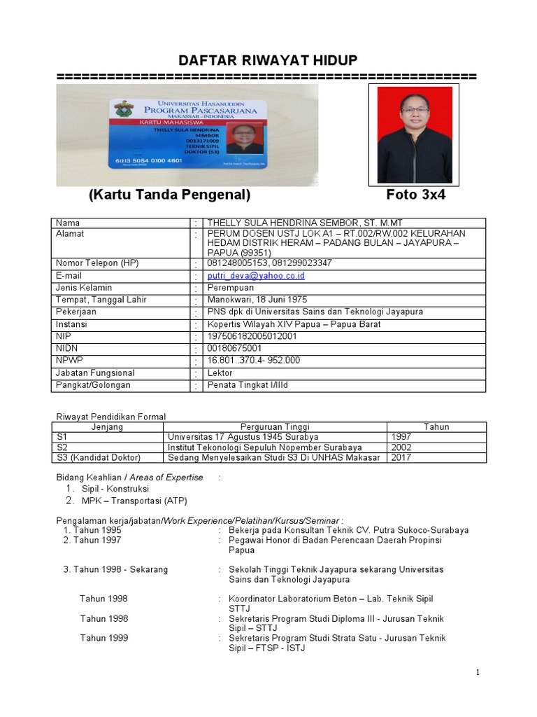 CV - Thelly Sembor-Papua - PON 2021 | PDF