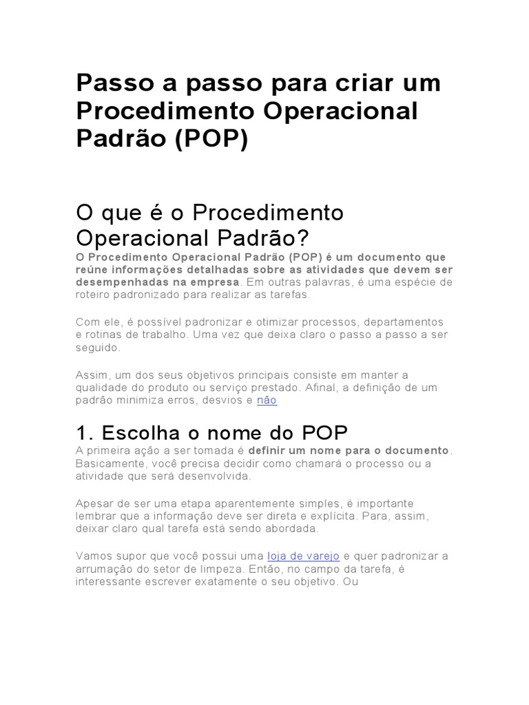 Passo A Passo para Criar Um Procedimento Operacional Padrão | PDF