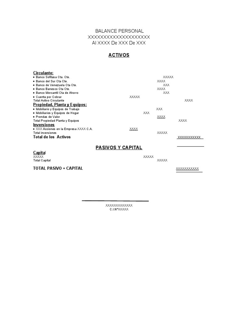 Balance Personal Modelo | PDF | Finanzas y dinero
