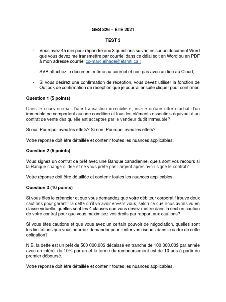 GES 826 : Test 3 - Été 2021 | PDF