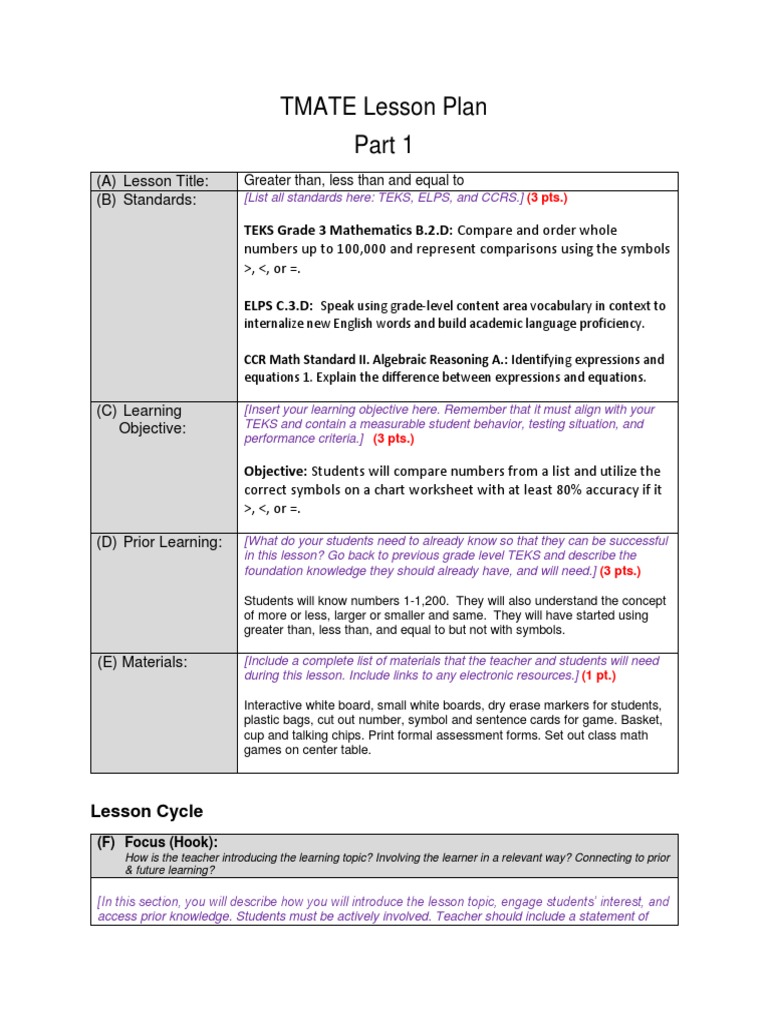 Comparing Numbers: Symbols Lesson Plan | PDF | Vocabulary | Teachers