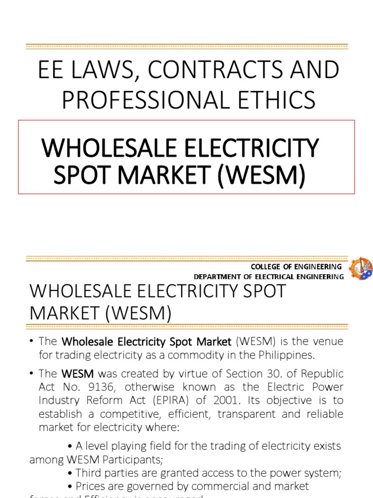 Wholesale Electricity Spot Market (Wesm) | PDF | Pricing | Market ...