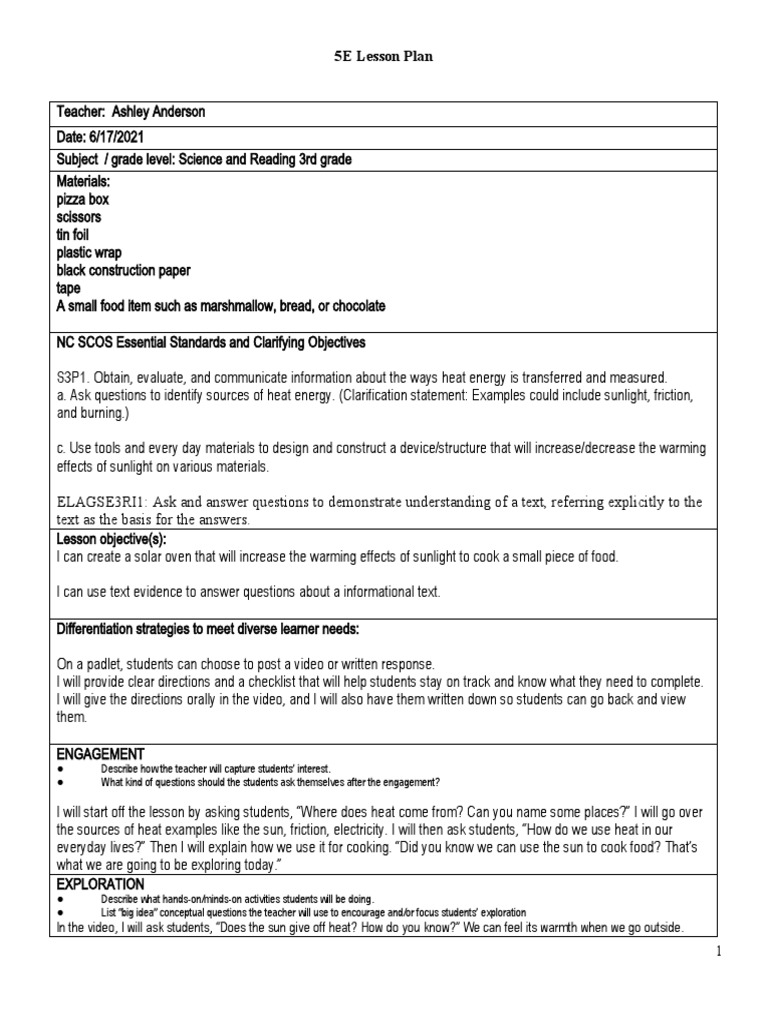 Heat 5e Lesson Plan | PDF | Lesson Plan | Heat