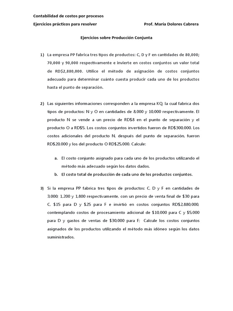 Ejercicios Sobre Producción Conjunta | PDF