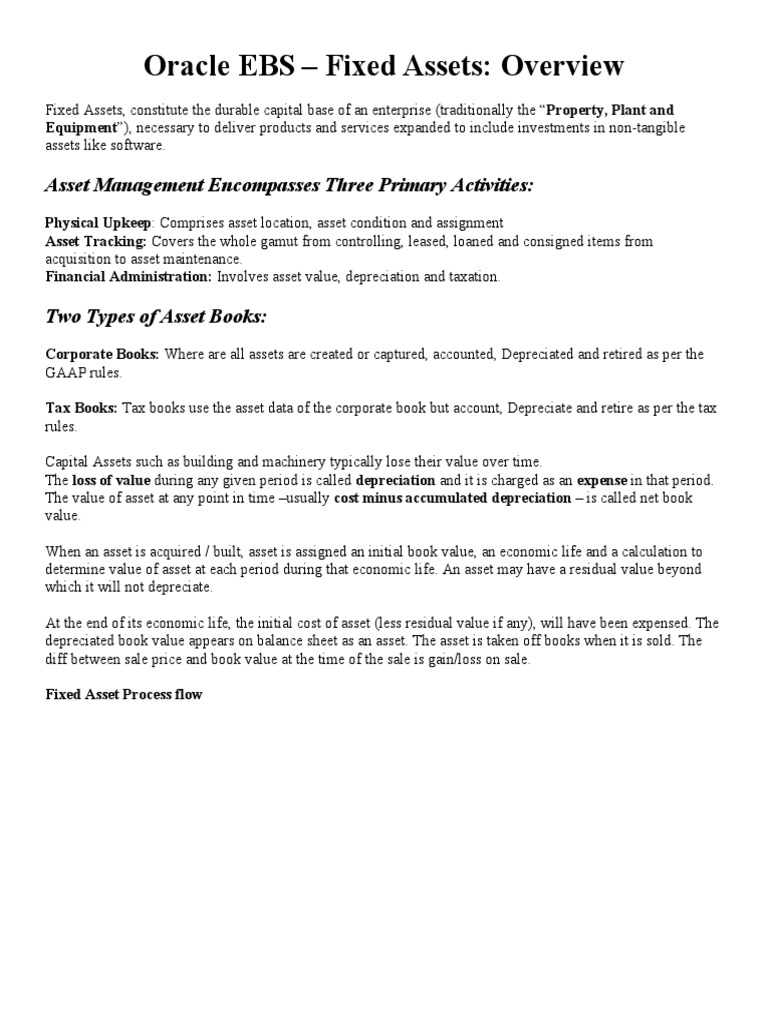 Oracle EBS - Fixed Assets Overview - r12 | PDF | Depreciation | Book Value