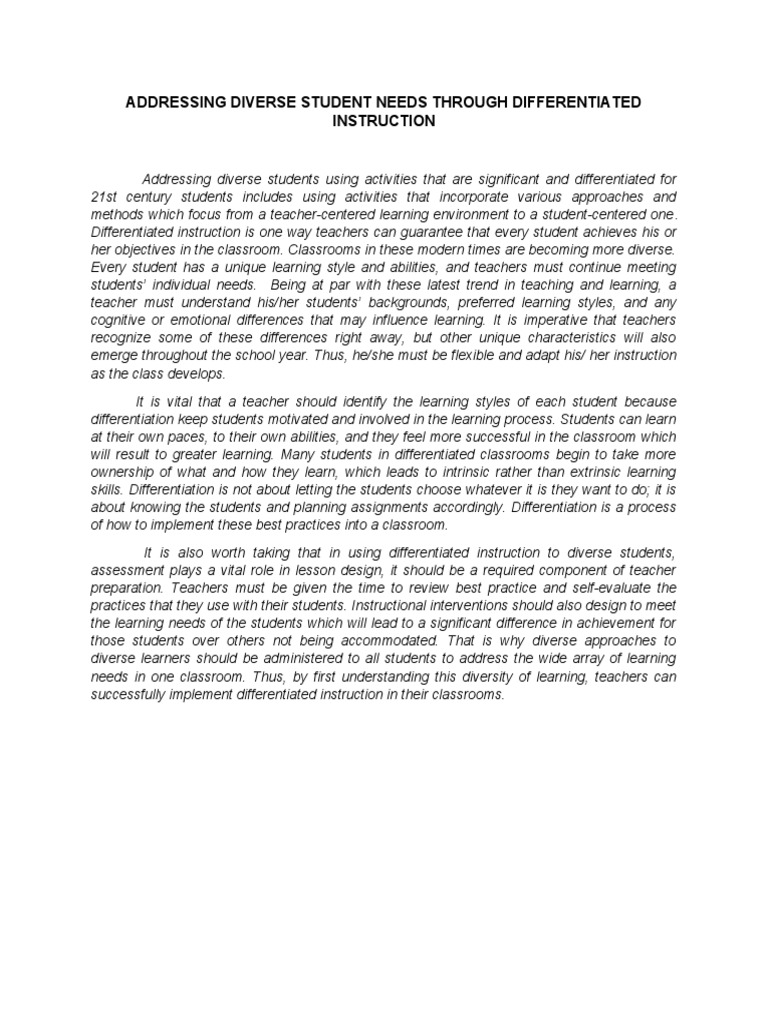 Addressing Diverse Student Needs Through Differentiated Instruction ...