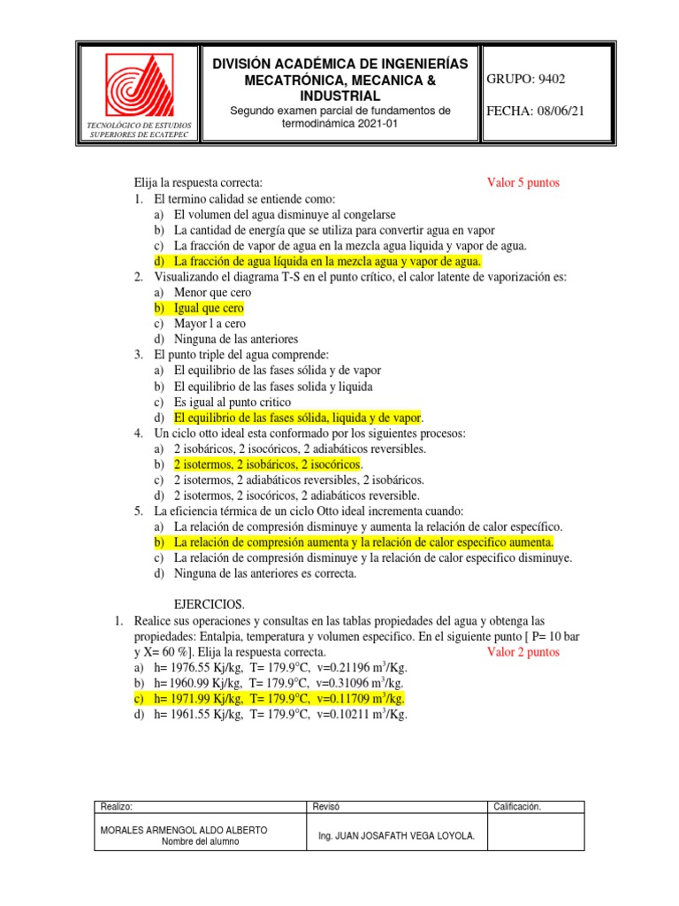 Exa Termo 2do Par | PDF | Calor | Termodinámica