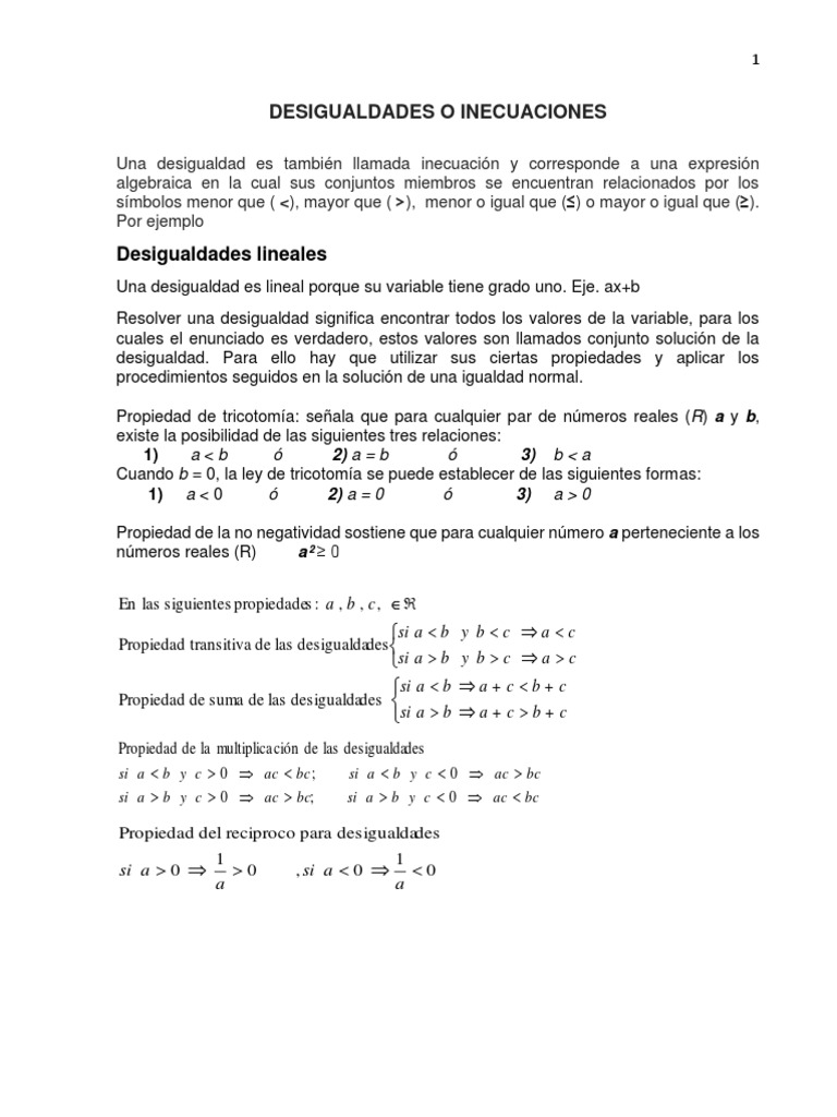 Desigualdades o Inecuaciones | PDF | Desigualdad (Matemáticas) | Intervalo (Matemáticas)