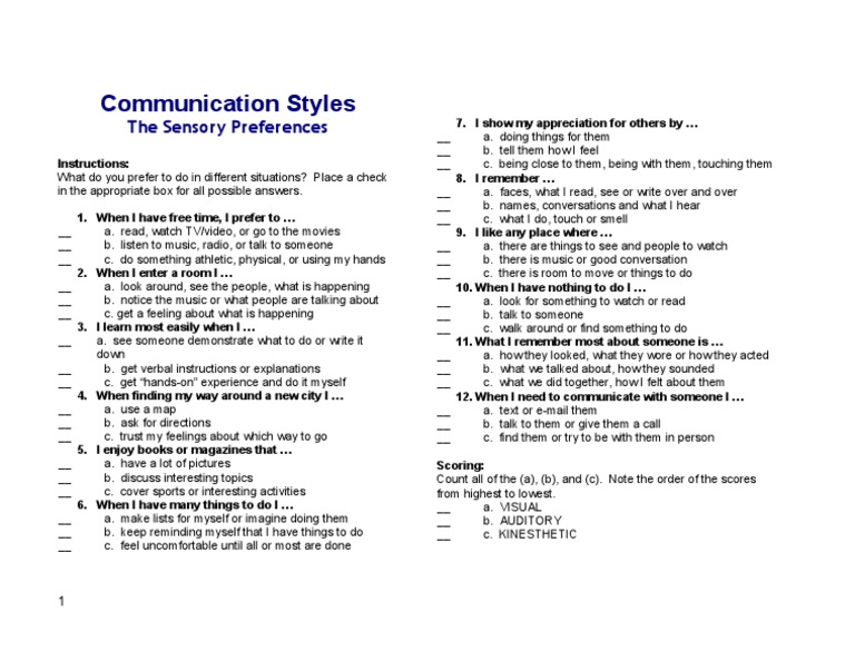 Communication Style Questionnaire | PDF | Neuropsychological Assessment ...