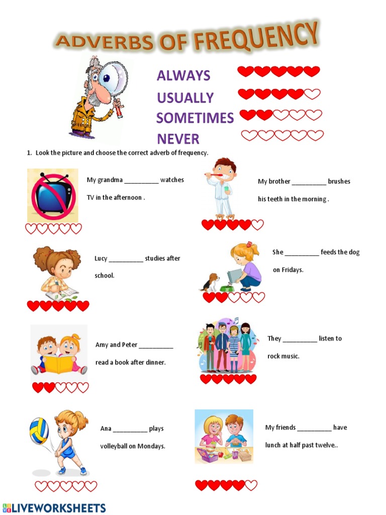 Frequency Adverbs Worksheet for Kids | PDF