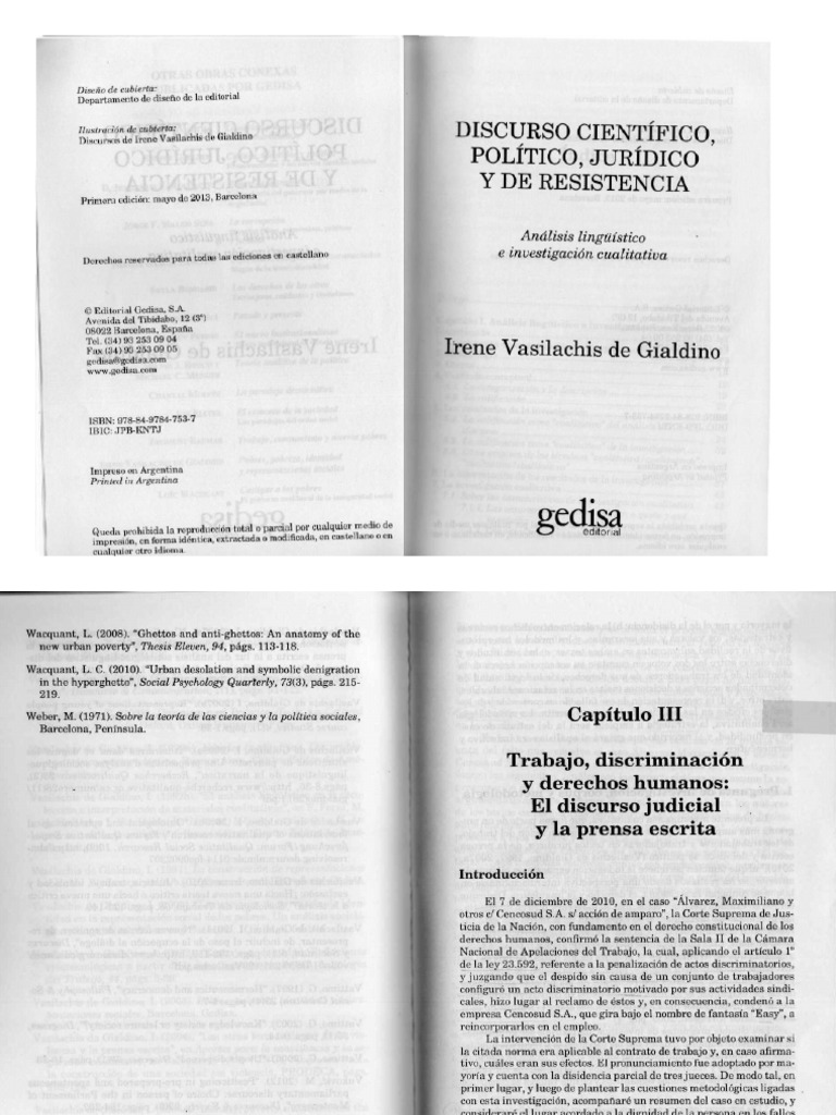 1-Irene Vasilachis de Gialdino. 2013. Trabajo, Discriminación y Derechos Humanos. El Discurso ...