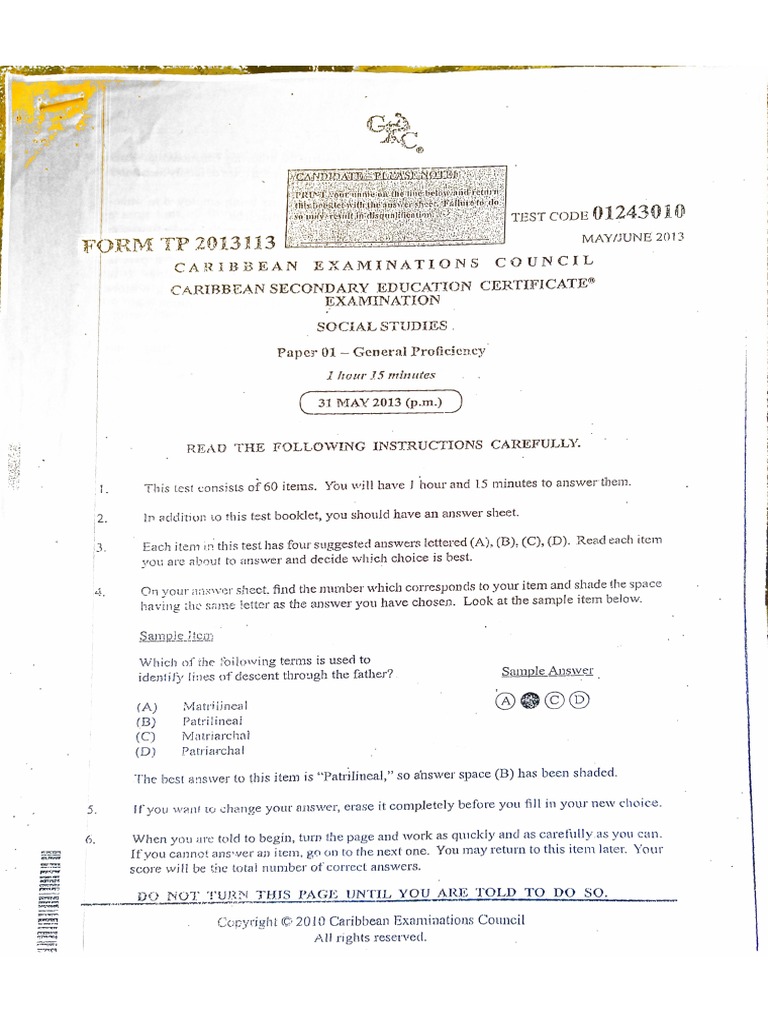 CSEC Social Studies June 2013 P1 | PDF