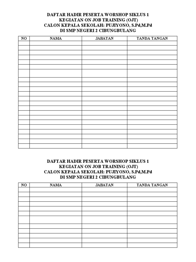 Daftar Hadir PESERTA WORKSHOP - 1 | PDF