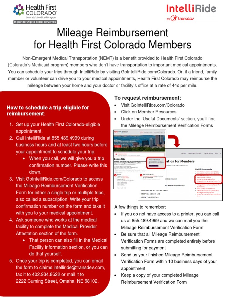 NEMt Mileage Reimbursement Handout July 2020 | PDF | Health Care ...