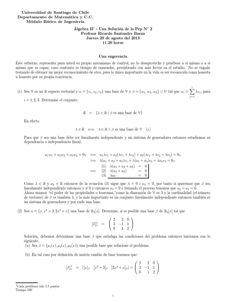 PEP 2 - Álgebra 2 (2013) Forma A | PDF | Álgebra abstracta | Álgebra lineal