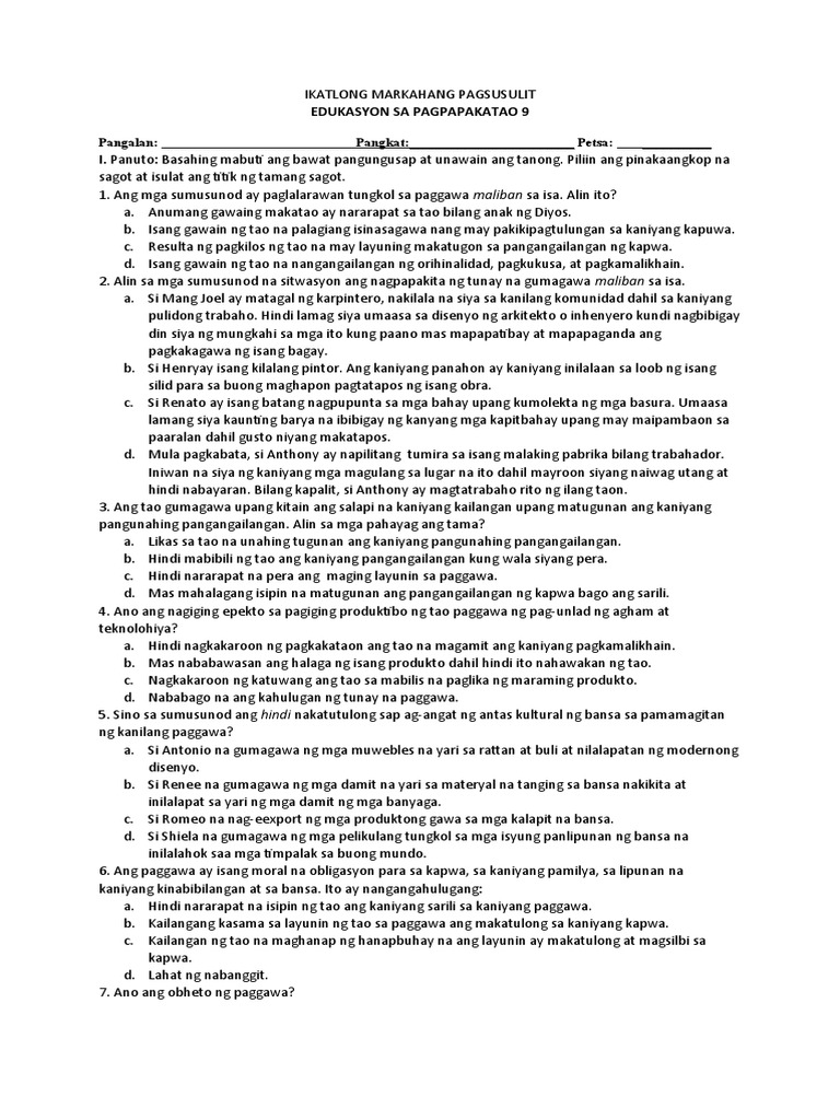 Third Grading Period ESP 9 | PDF