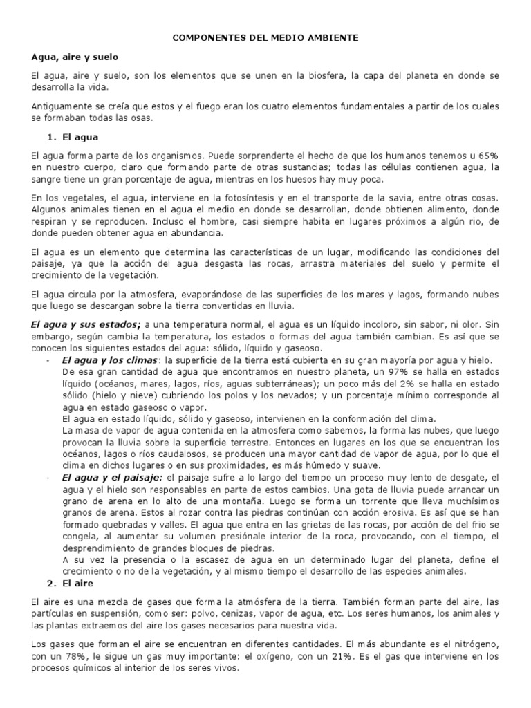 Componentes Del Medio Ambiente | PDF | Atmósfera de tierra | Suelo