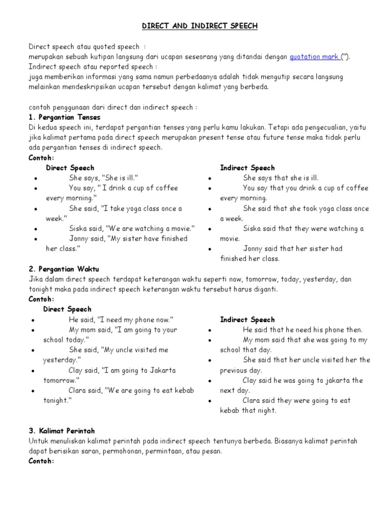 Direct and Indirect Speech | PDF | Interpretation (Philosophy) | Human ...