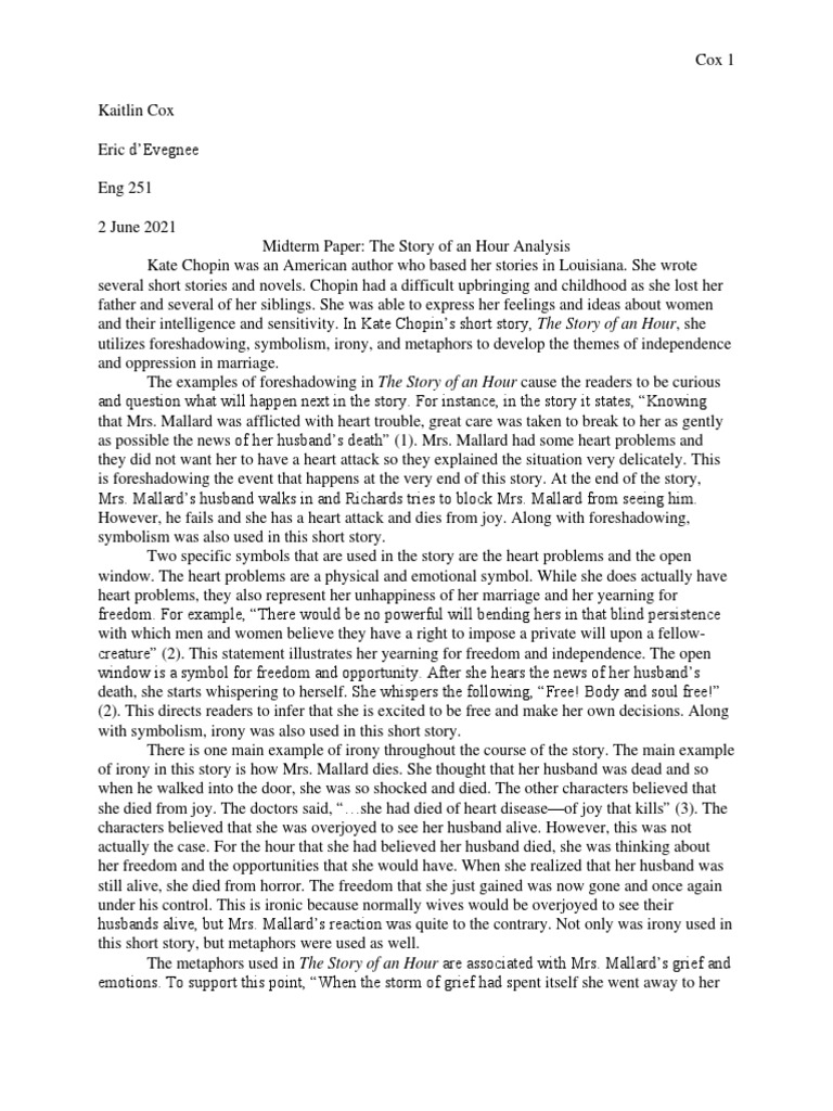 The Story of An Hour Analysis | PDF