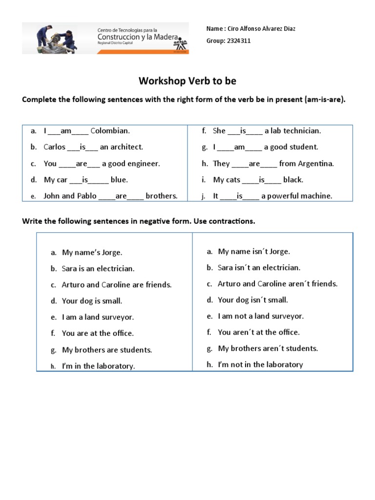Workshop Verb To Be | PDF