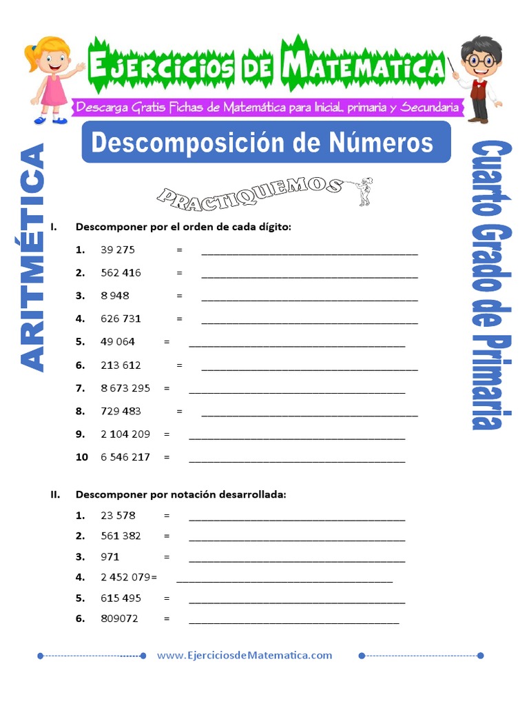 Ejercicios de Descomposicion de Numeros para Cuarto de Primaria | PDF