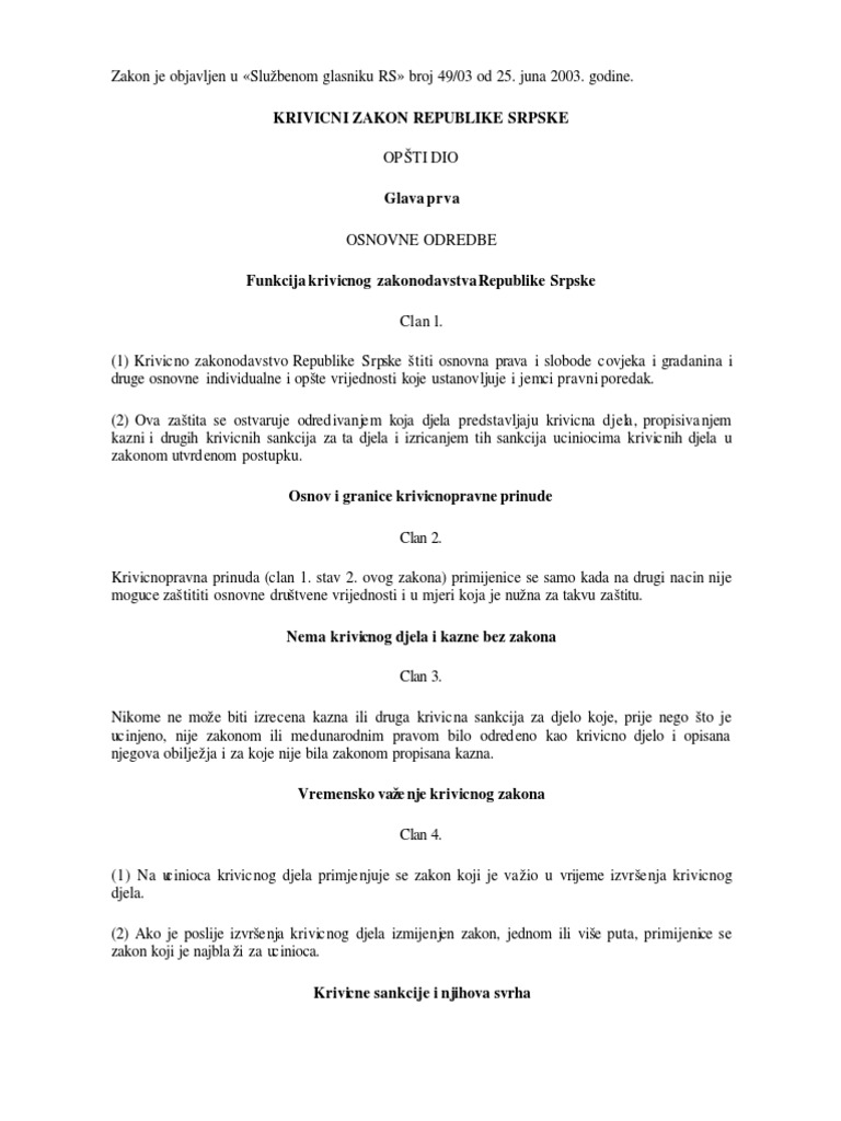 Krivicni Zakon RS | PDF