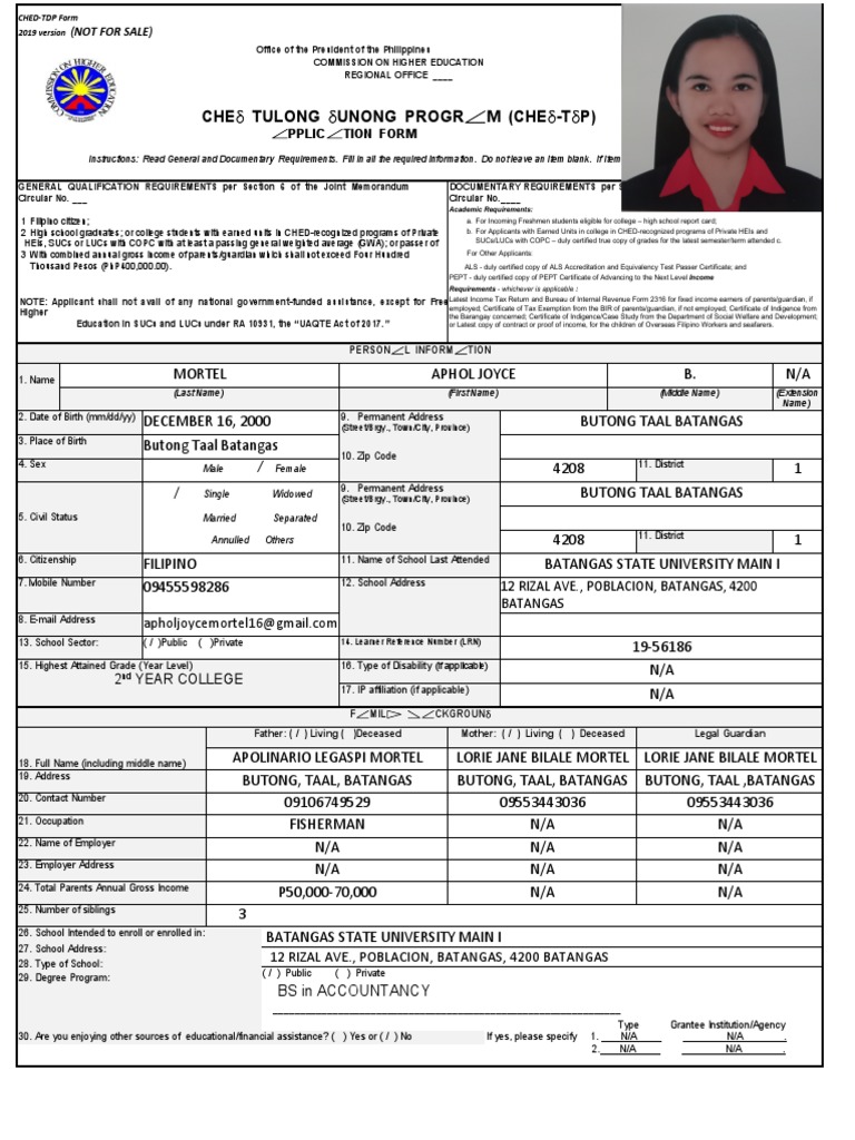 CHED TDP Application Form | PDF | Justice | Crime & Violence