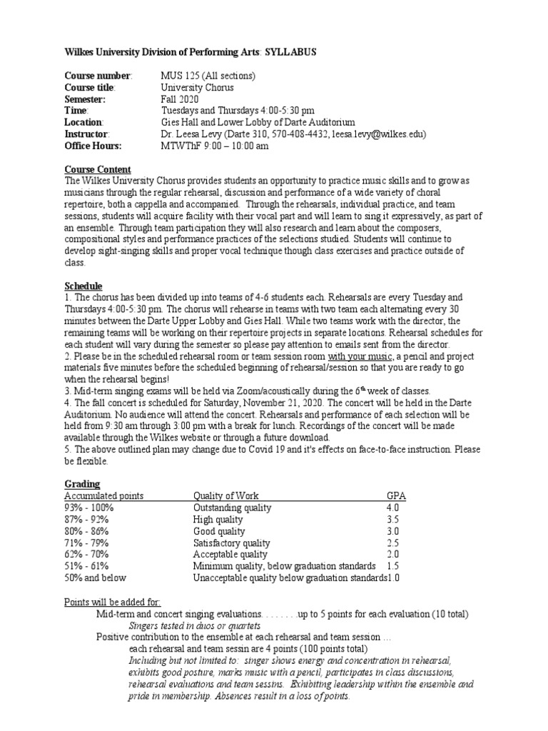 Chorus Fall Syllabus 2020 | PDF | Choir | Audition