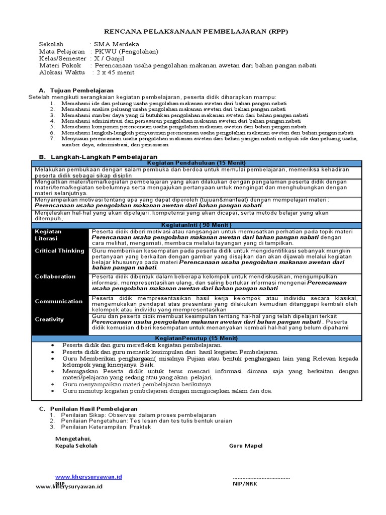 RPP Pengolahan Pkwu Kelas 10 | PDF