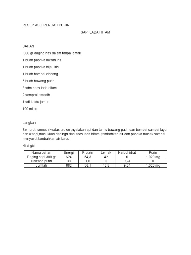 Resep Asli Rendah Purin | PDF