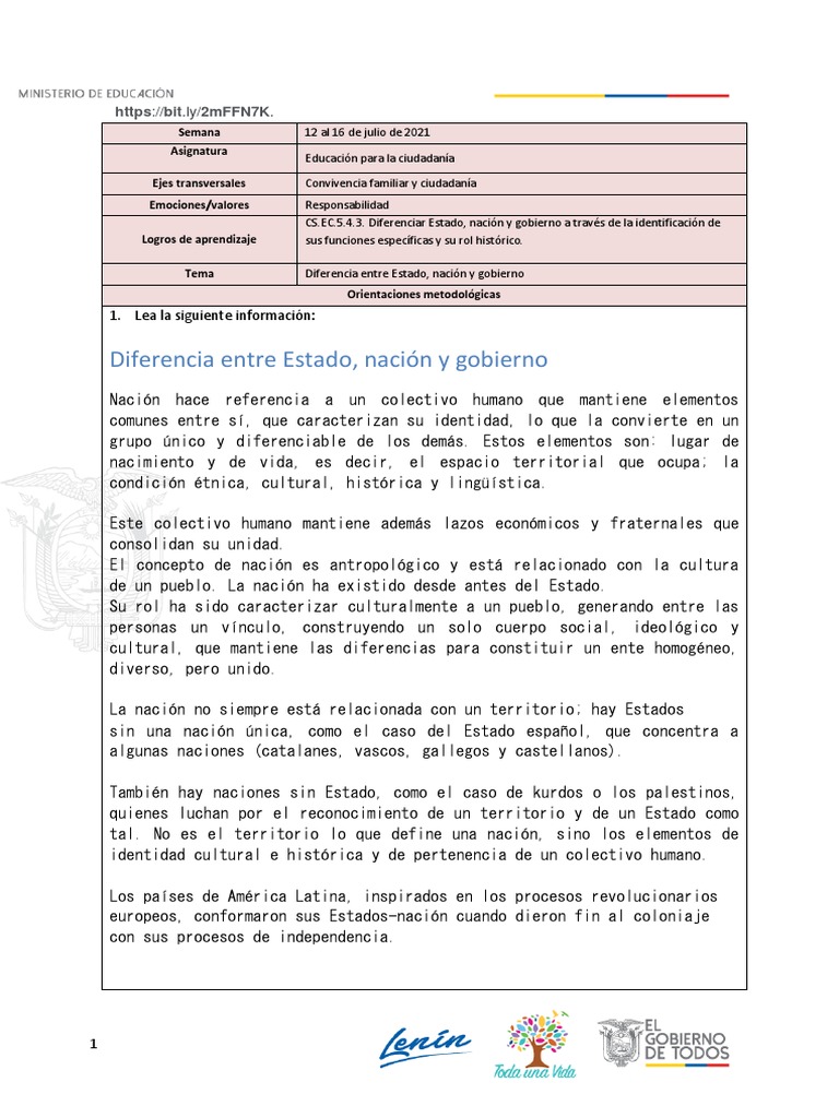 Fichas Pedagogicas - 2do Bgu Ciu 12 Al 16 Julio | PDF | Nación | Estado (política)