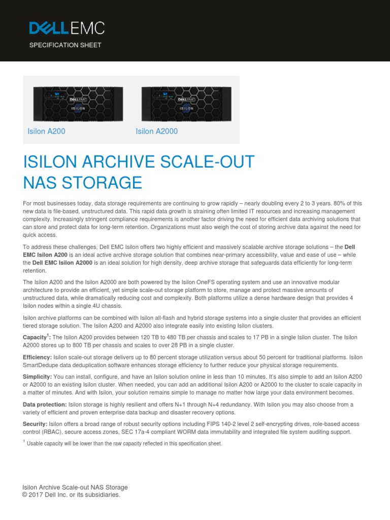Isilon Archive Scale-Out Nas Storage: Isilon A200 Isilon A2000 | PDF ...