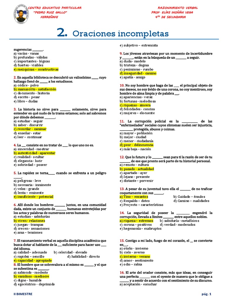 Oraciones Incompletas | PDF | Science | Ciencia y Tecnología
