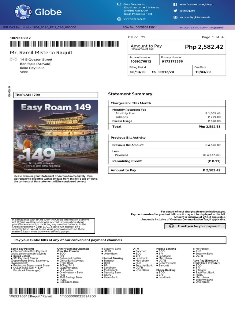 BIR CAS Permit No. 1908_0126_PTU_CAS_000600 SOA Statement Summary | PDF ...
