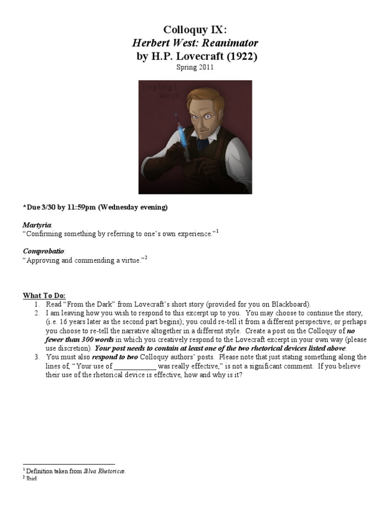Creative Response to Lovecraft's Reanimator | PDF