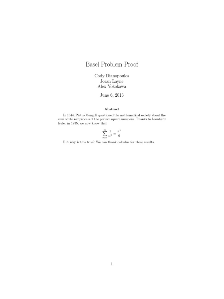 Rigorous Proof of the Basel Problem Using Fourier Series | PDF ...