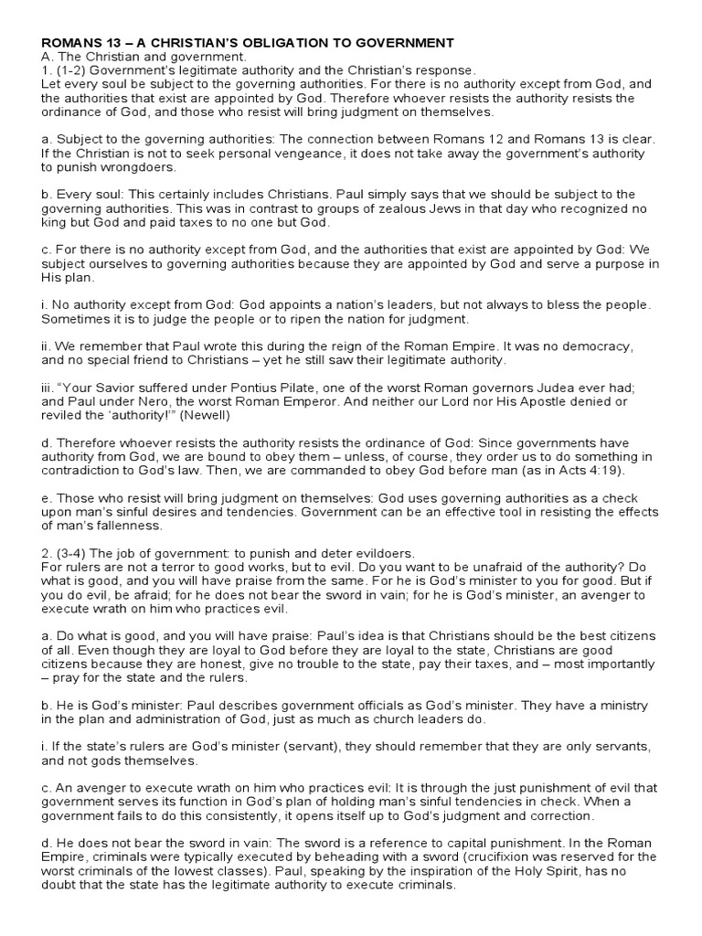 Romans 13 - A Christian'S Obligation To Government | PDF | Jesus | Paul ...