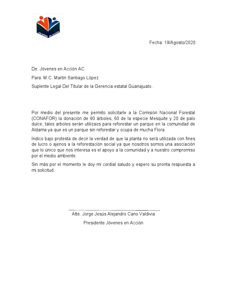 Solicitud de donación de árboles para reforestación | PDF